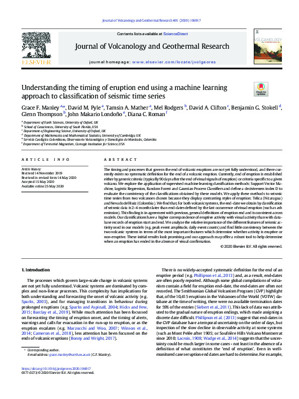 (PDF) Understanding the timing of eruption end using a machine learning approach to ...