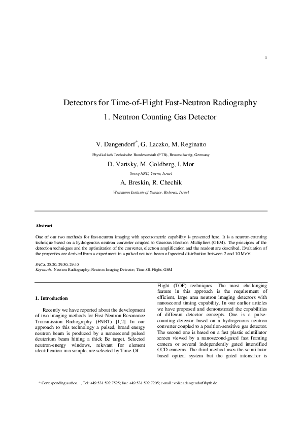 (PDF) Detectors for time-of-flight fast-neutron radiography 1. Neutron-counting gas detector