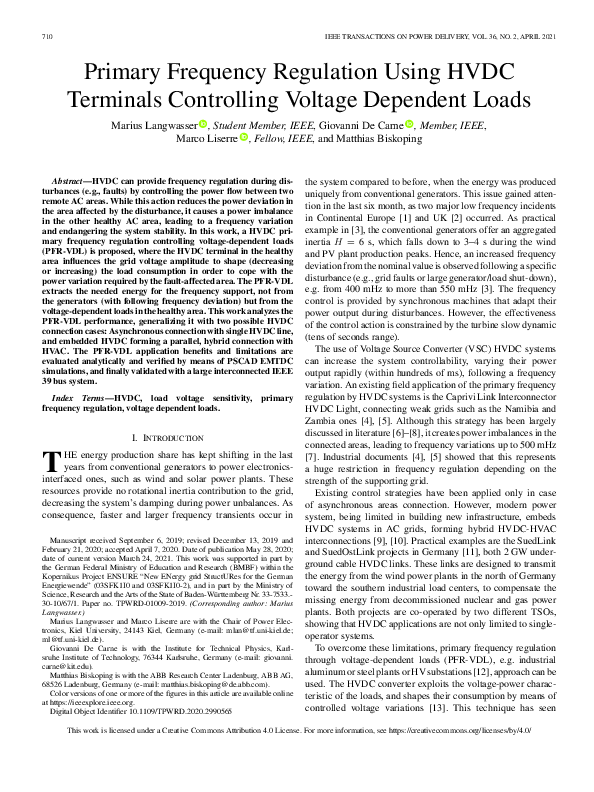 (PDF) Primary Frequency Regulation Using HVDC Terminals Controlling ...