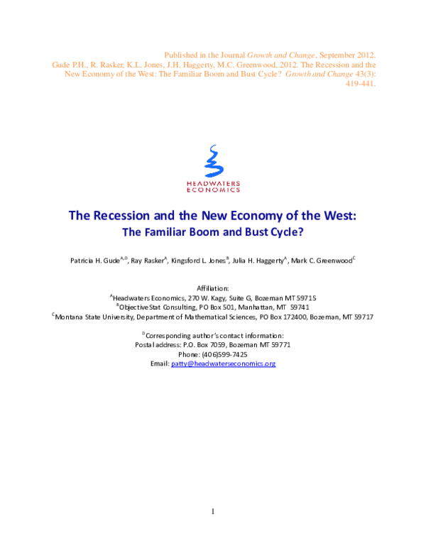 (PDF) The Recession and the New Economy of the West: The Familiar Boom ...