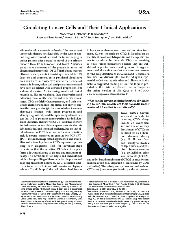 (PDF) Circulating Cancer Cells and Their Clinical Applications