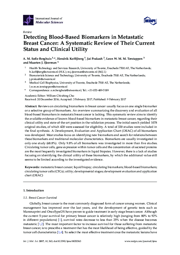 (PDF) Detecting Blood-Based Biomarkers in Metastatic Breast Cancer: A ...