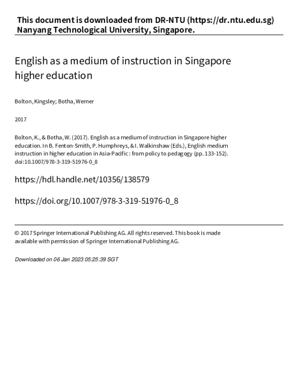 (PDF) English as a Medium of Instruction in Singapore Higher Education
