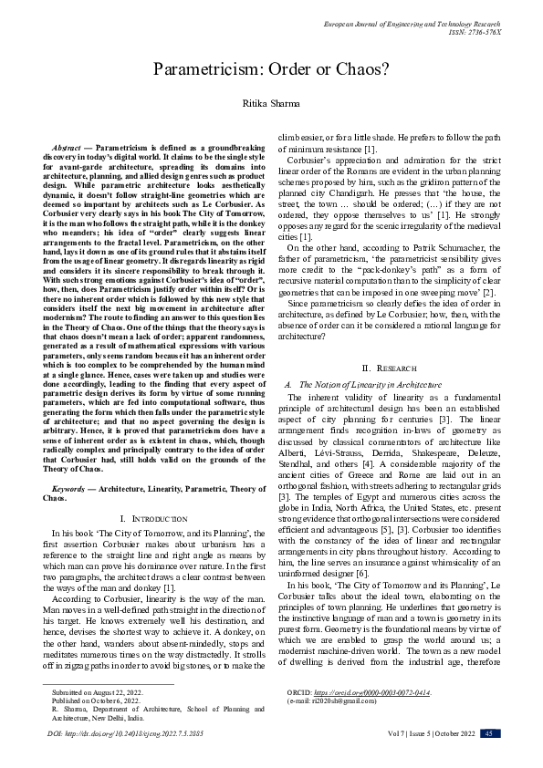 (PDF) Parametricism: Order or Chaos?