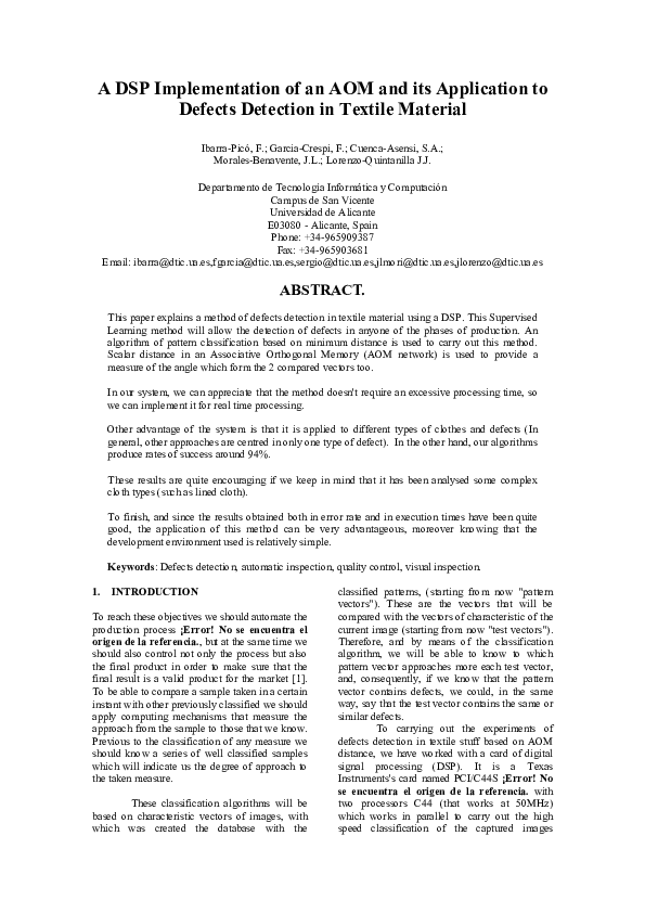 (PDF) A DSP Implementation of an AOM and its Application to Defects Detection in Textile Material