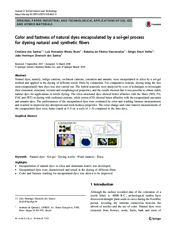 (PDF) Color and fastness of natural dyes encapsulated by a sol-gel process for dyeing natural ...