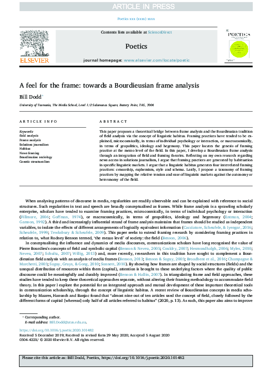 (PDF) A feel for the frame: towards a Bourdieusian frame analysis