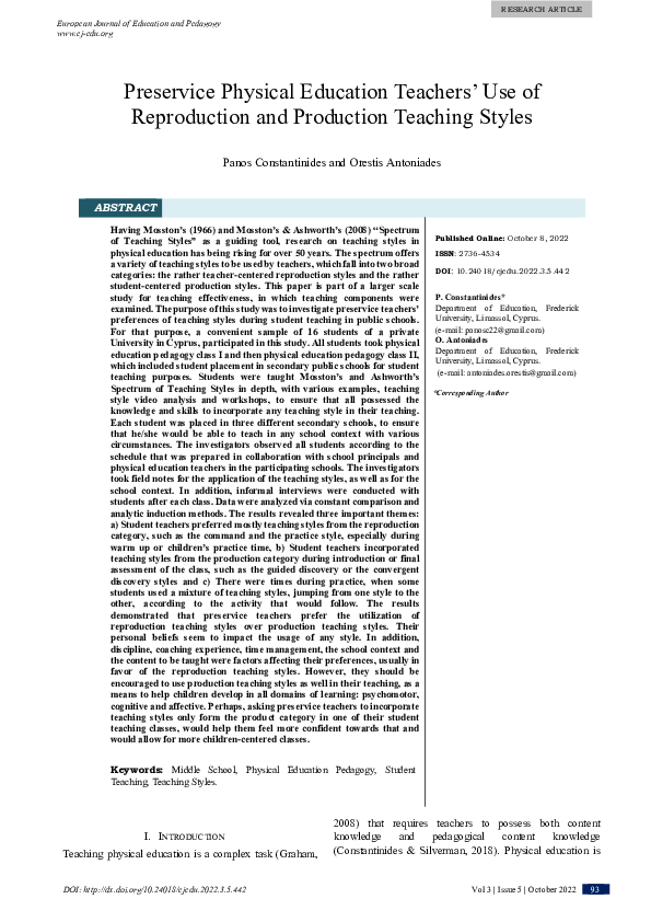 (PDF) Preservice Physical Education Teachers’ Use of Reproduction and ...