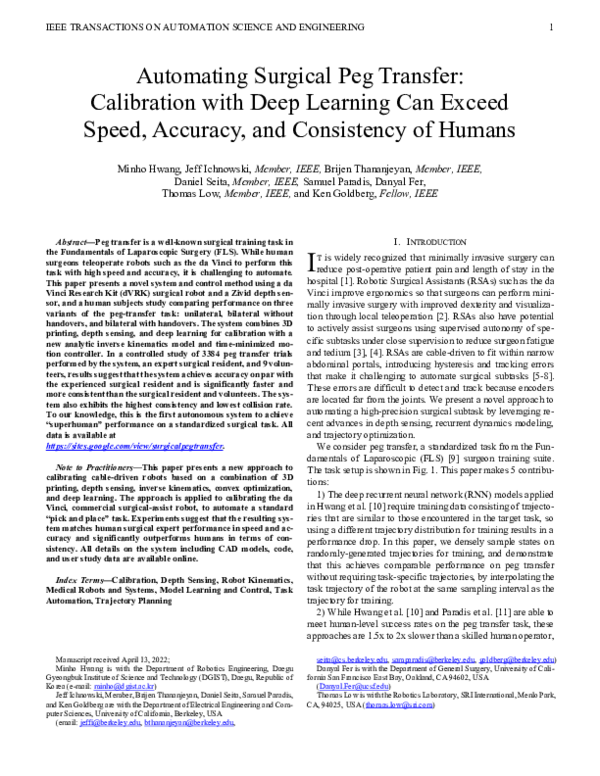 (PDF) Automating Surgical Peg Transfer: Calibration With Deep Learning ...