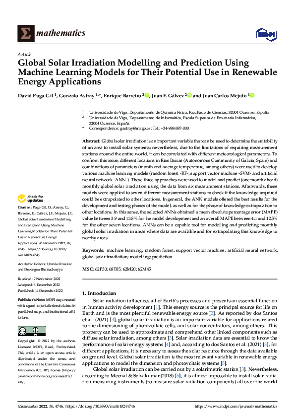 Pdf Global Solar Irradiation Modelling And Prediction Using Machine