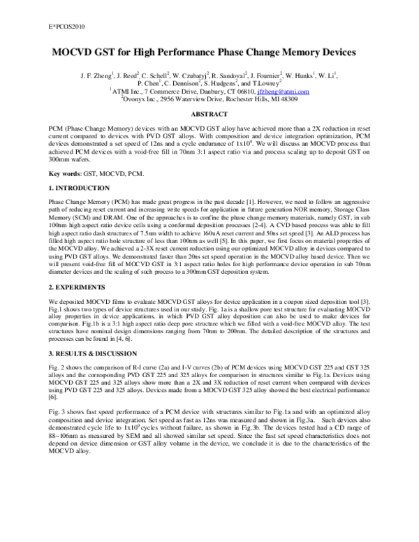 (PDF) MOCVD GST for High Performance Phase Change Memory Devices