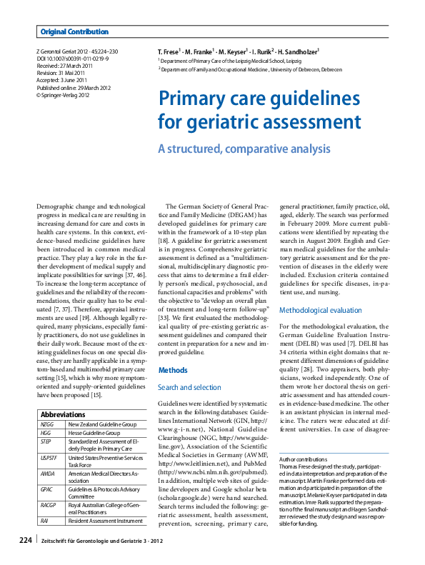 (PDF) Primary care guidelines for geriatric assessment