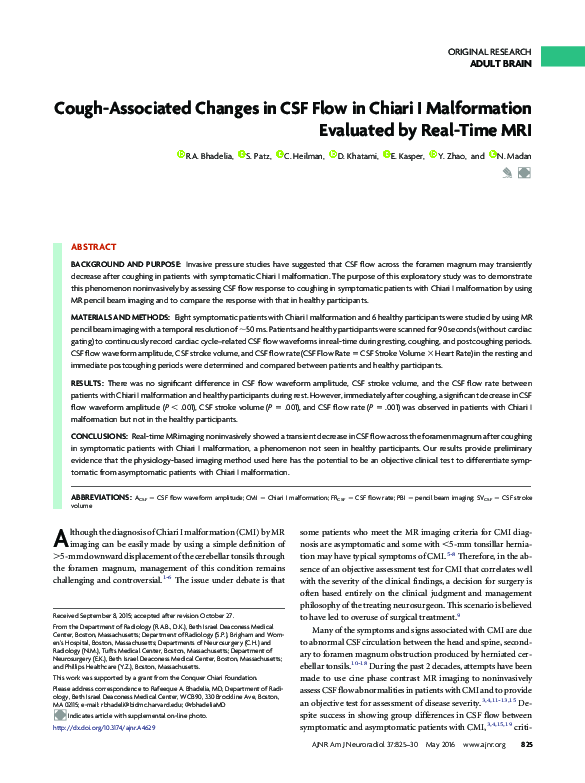 (PDF) Cough-Associated Changes in CSF Flow in Chiari I Malformation ...