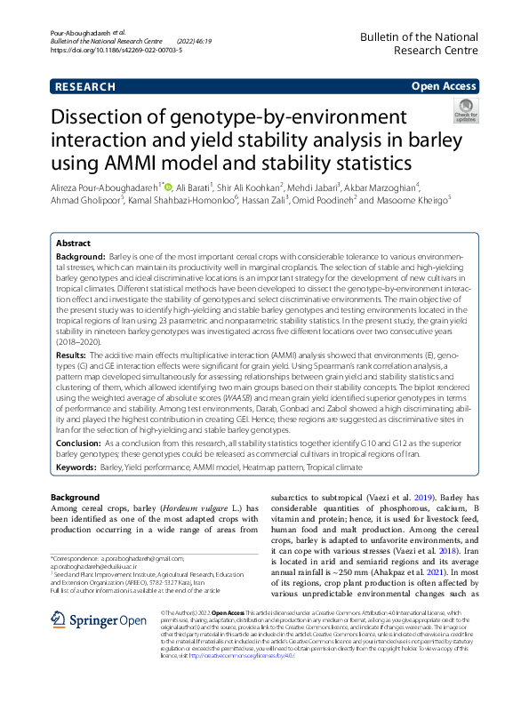 (PDF) Dissection of genotype-by-environment interaction and yield stability analysis in barley ...