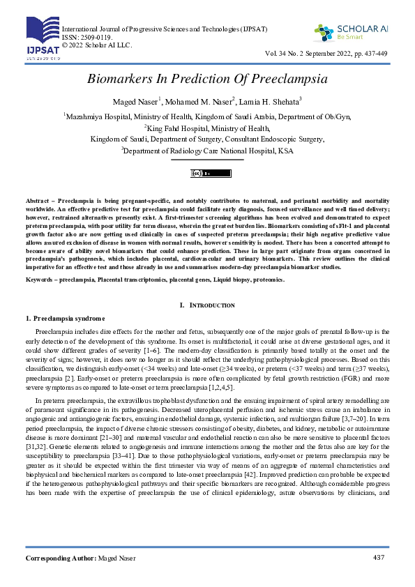 (PDF) Biomarkers in Prediction of Preeclampsia