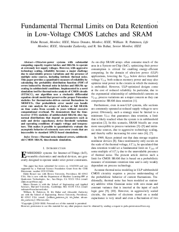 (PDF) Fundamental Thermal Limits on Data Retention in Low-Voltage CMOS ...