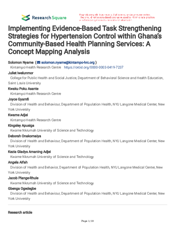 (PDF) Implementing Evidence-Based Task Strengthening Strategies for Hypertension Control within ...