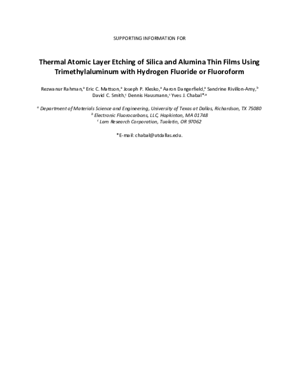 (PDF) Thermal Atomic Layer Etching of Silica and Alumina Thin Films Using Trimethylaluminum with ...