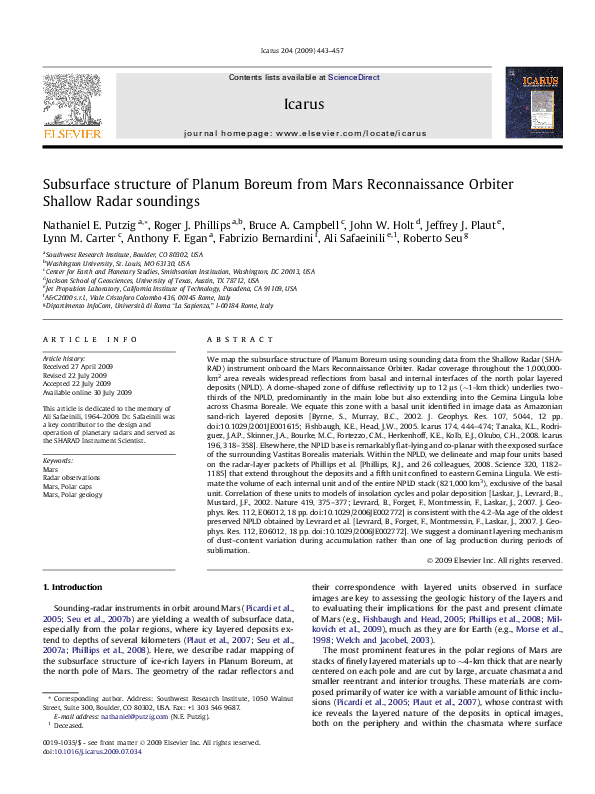 (PDF) Subsurface structure of Planum Boreum from Mars Reconnaissance ...