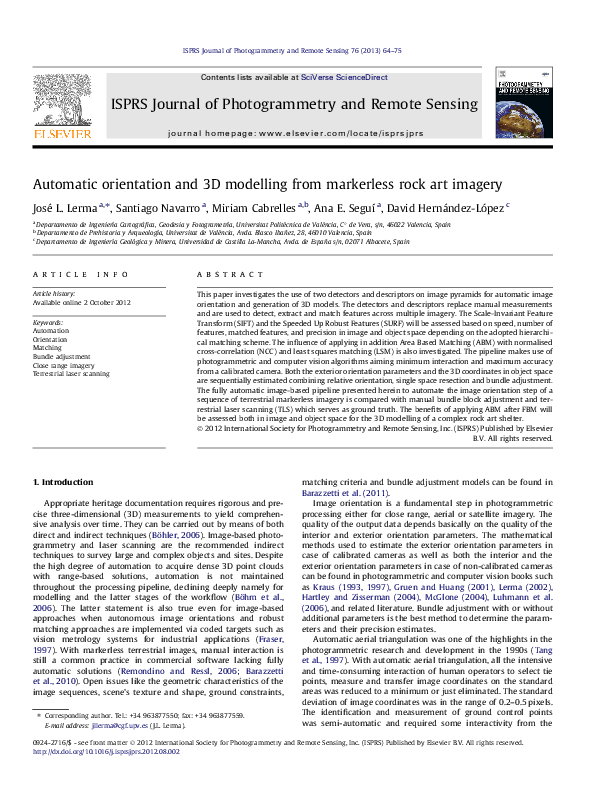 (PDF) Automatic orientation and 3D modelling from markerless rock art imagery