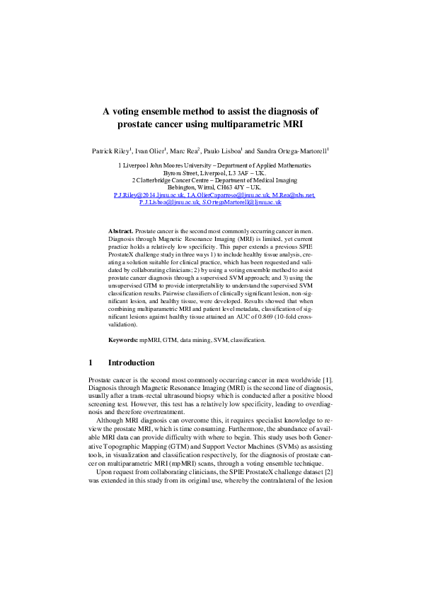 (PDF) A Voting Ensemble Method to Assist the Diagnosis of Prostate ...
