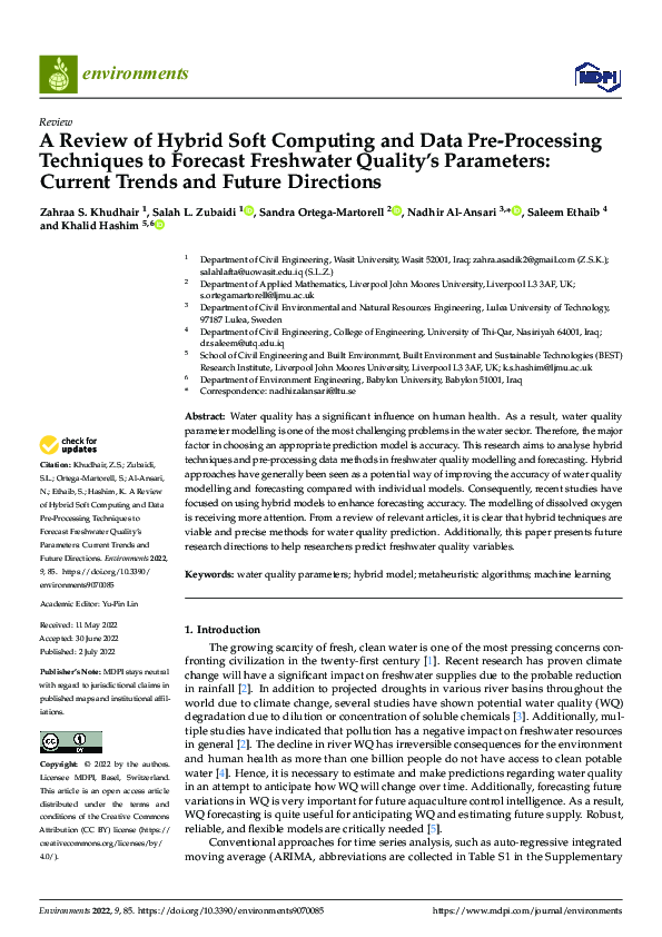 (PDF) Hybrid Techniques in Freshwater Quality Forecasting