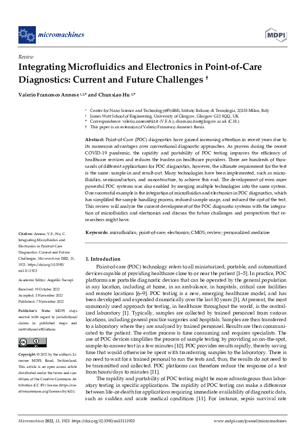 (PDF) Integrating Microfluidics and Electronics in Point-of-Care Diagnostics: Current and Future ...