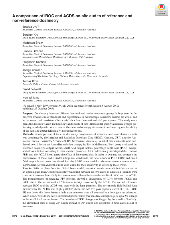 (PDF) A comparison of IROC and ACDS on‐site audits of reference and non ...