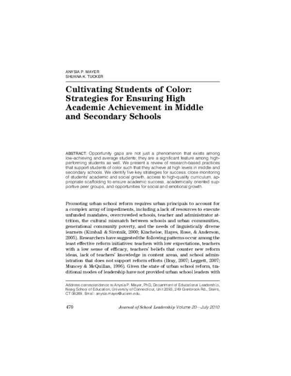 (PDF) Cultivating Students of Color: Strategies for Ensuring High ...