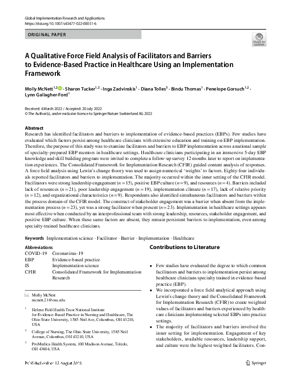 (PDF) A Qualitative Force Field Analysis of Facilitators and Barriers ...