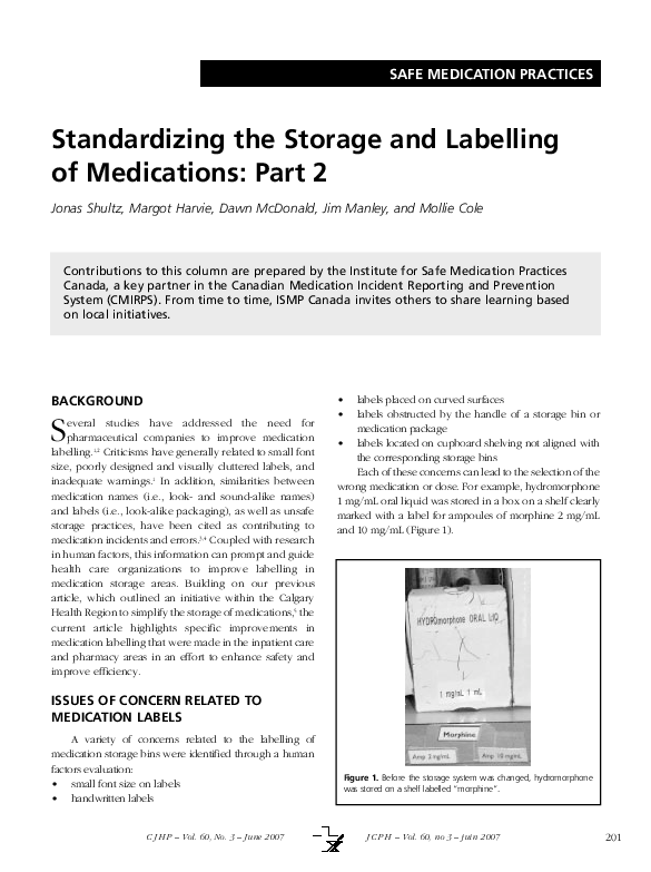 (PDF) Standardizing the Storage and Labelling of Medications: Part 1