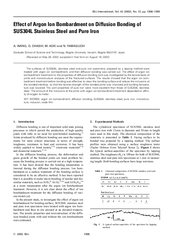 (PDF) Effect of Argon Ion Bombardment on Diffusion Bonding of SUS304L ...