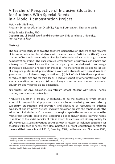 (PDF) A Teachers’ Perspective of Inclusive Education for Students With ...