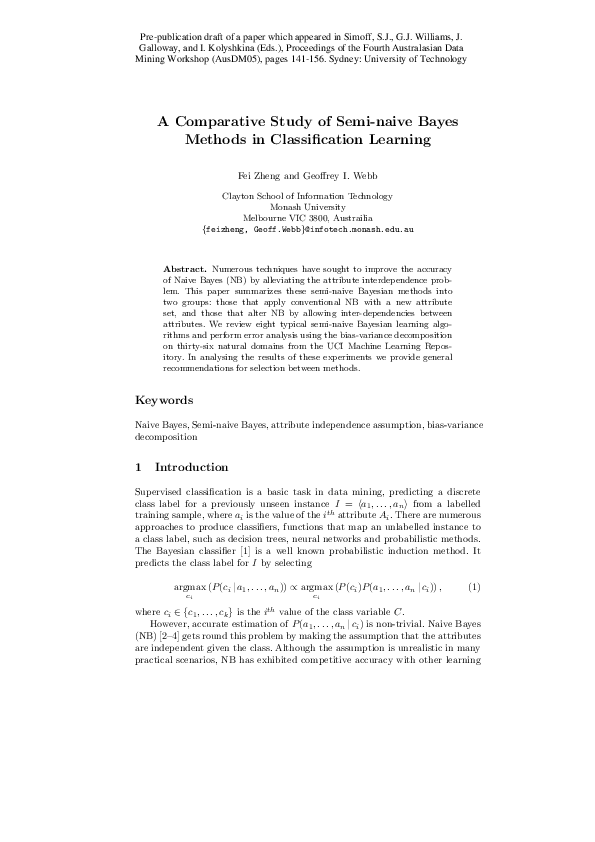 (PDF) A comparative study of semi-naive Bayes methods in classification learning