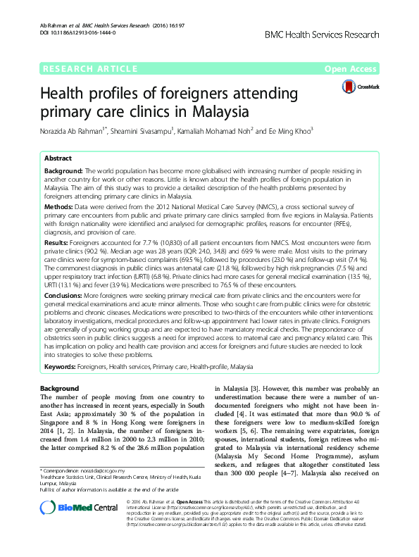 (PDF) Health profiles of foreigners attending primary care clinics in ...