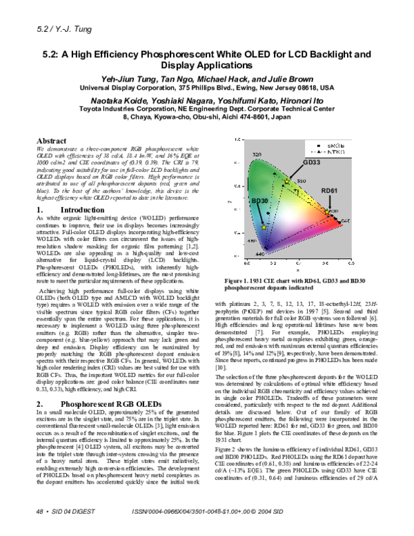 (PDF) 5.2: A High Efficiency Phosphorescent White OLED for LCD ...