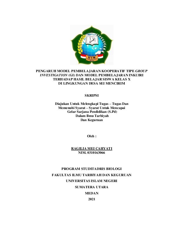 (PDF) Pengaruh Model Pembelajaran Kooperatif Tipe Group Investigation (GI) dan Model ...