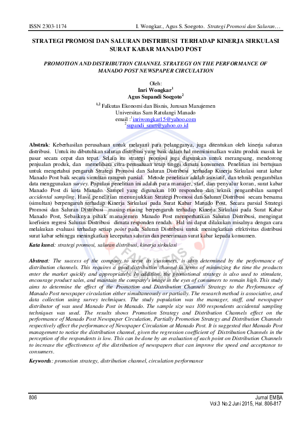 (PDF) STRATEGI PROMOSI DAN SALURAN DISTRIBUSI TERHADAP KINERJA ...