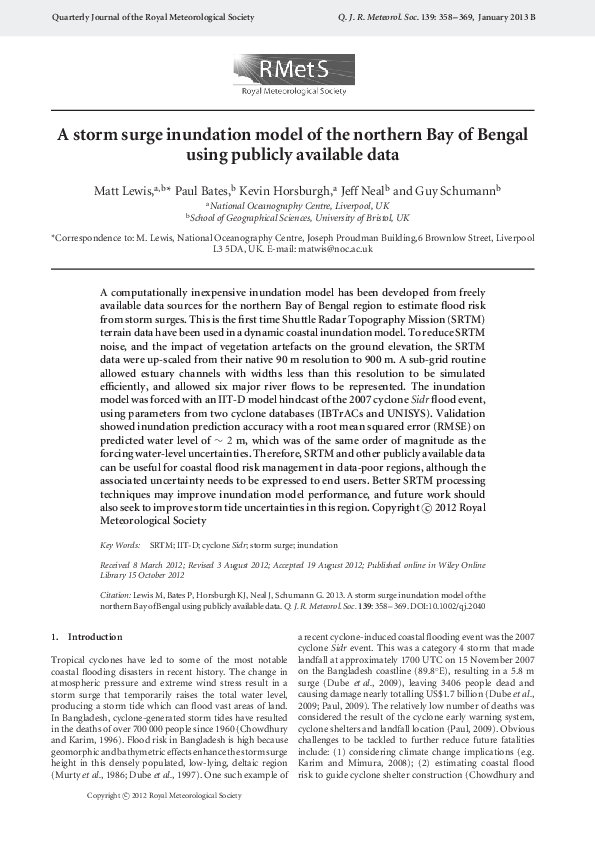 (PDF) A storm surge inundation model of the northern Bay of Bengal using publicly available data