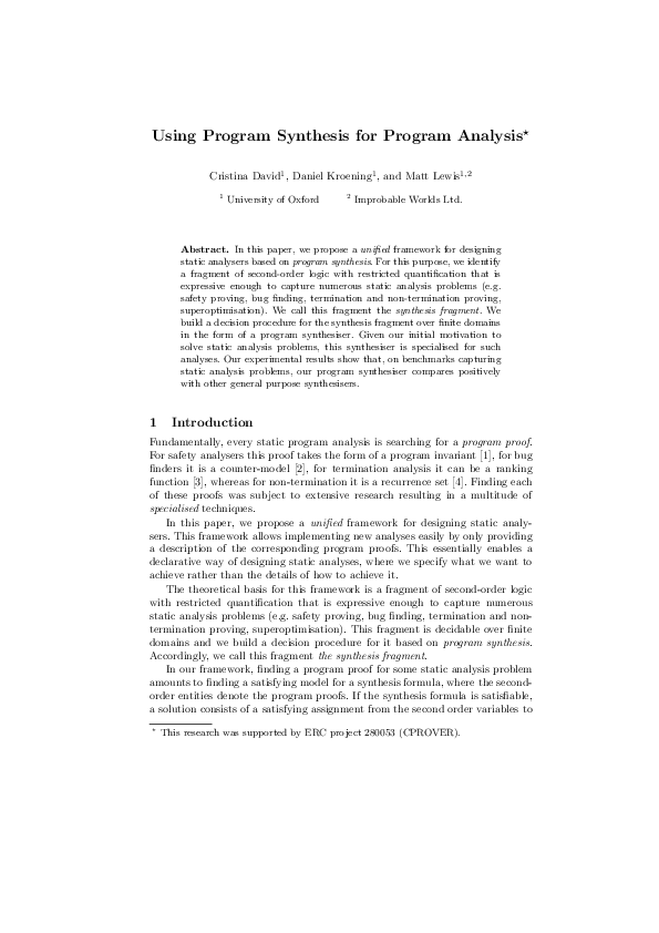 (PDF) Using Program Synthesis for Program Analysis (PDF) Using Program Synthesis for Program Analysis