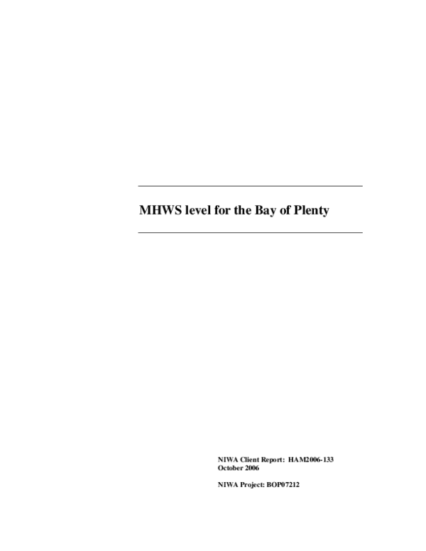 (PDF) MHWS level for the Bay of Plenty