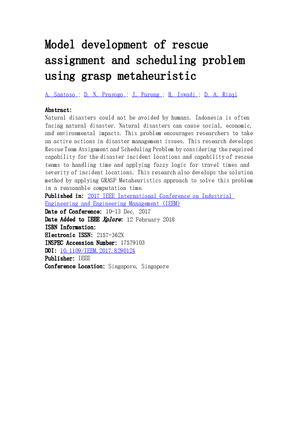 (PDF) Model development of rescue assignment and scheduling problem using grasp metaheuristic ...