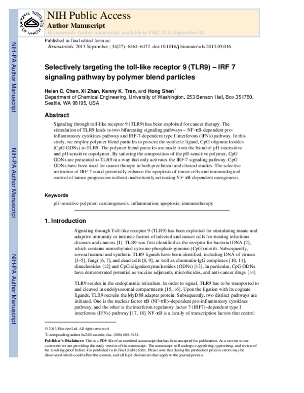 (PDF) Selectively targeting the toll-like receptor 9 (TLR9) – IRF 7 ...