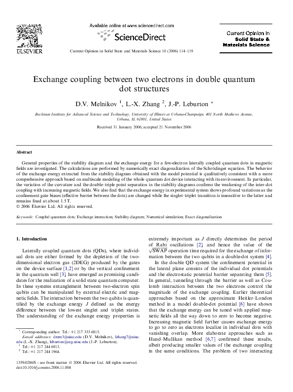 (PDF) Exchange coupling between two electrons in double quantum dot ...