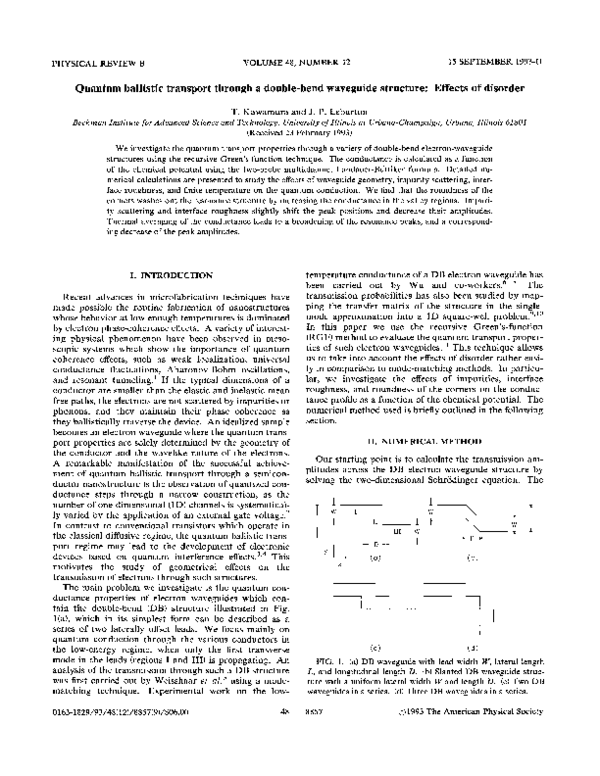 Pdf Quantum Ballistic Transport Through A Double Bend Waveguide