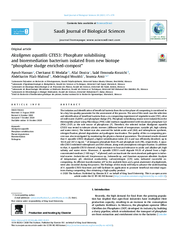 (PDF) Alcaligenes aquatilis GTE53: Phosphate solubilising and ...