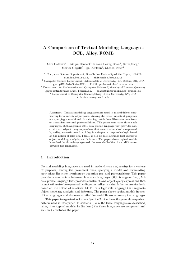 (PDF) A Comparison of Textual Modeling Languages: OCL, Alloy, FOML