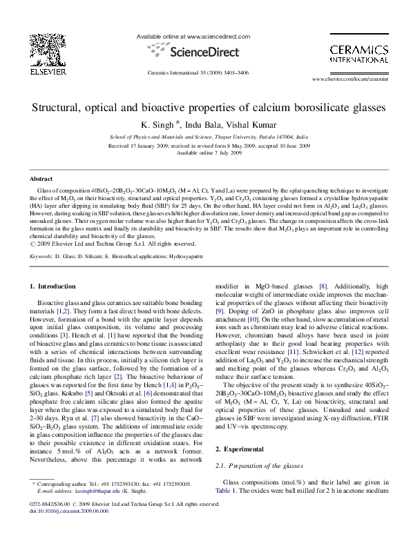 (PDF) Structural, optical and bioactive properties of calcium ...