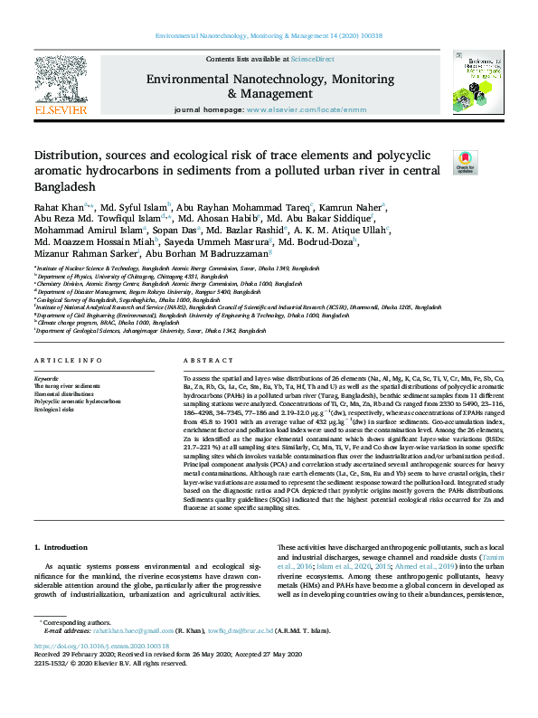 (PDF) Distribution, sources and ecological risk of trace elements and polycyclic aromatic ...