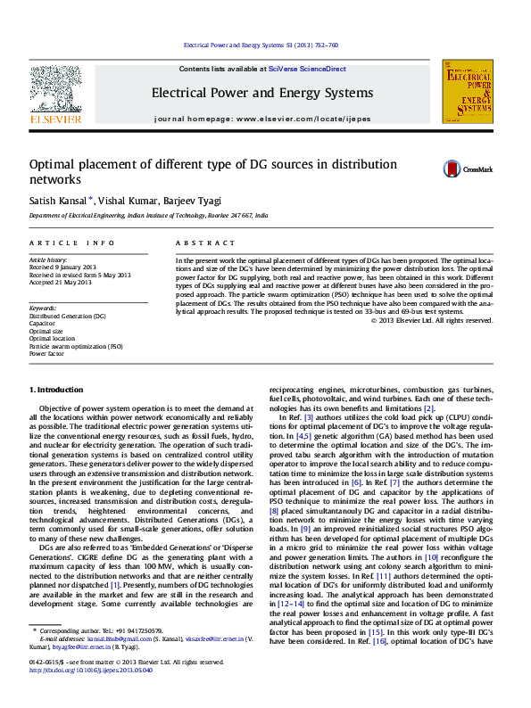 (PDF) Optimal placement of different type of DG sources in distribution ...